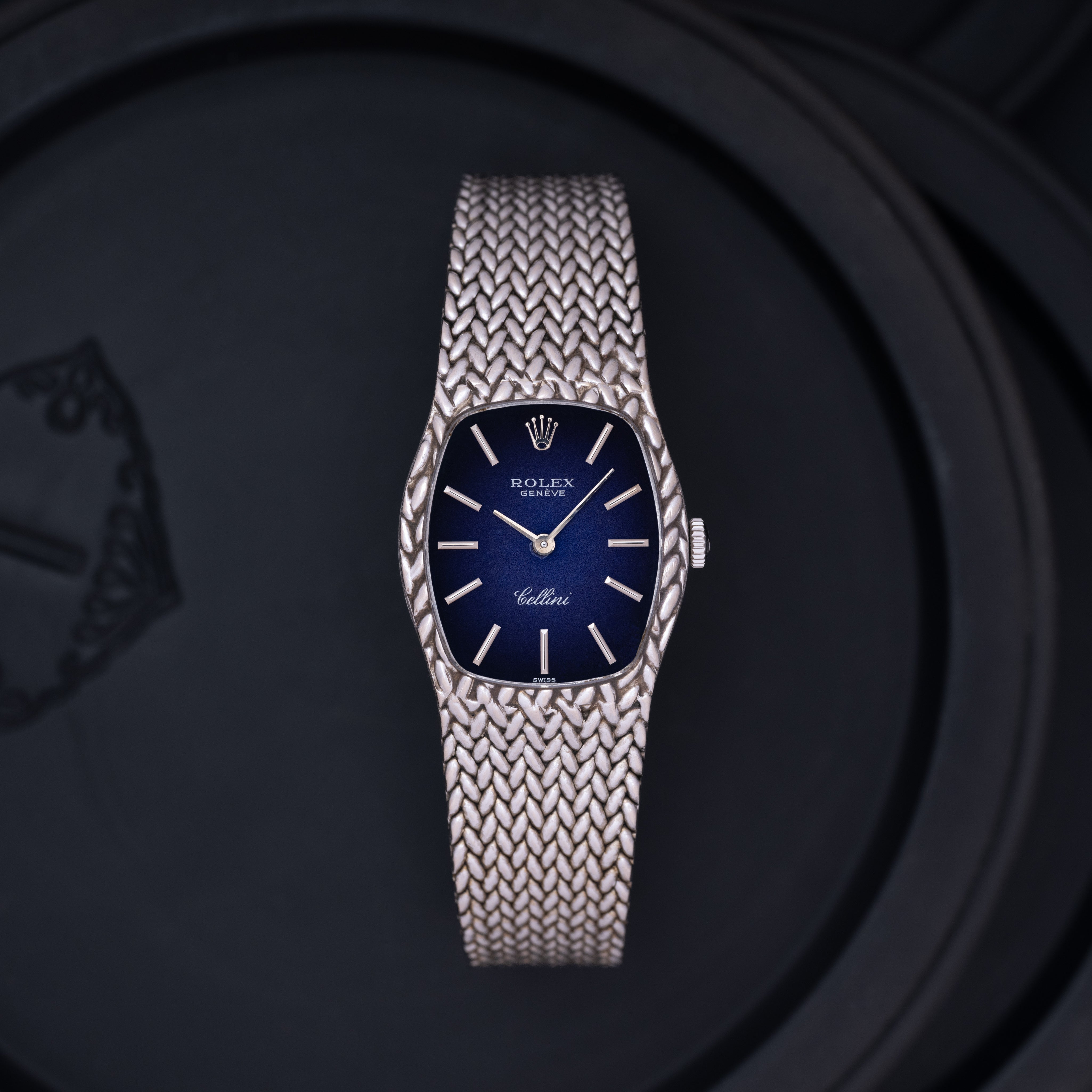 VINTAGE ROLEX CELLINI | ROLEX CELLINI 18K WHITE GOLD RARE BLUE VIGNETTE ...